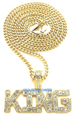 King Necklace New Pendant with Crystal Rhinestones 24 Inch Long Cuban ...