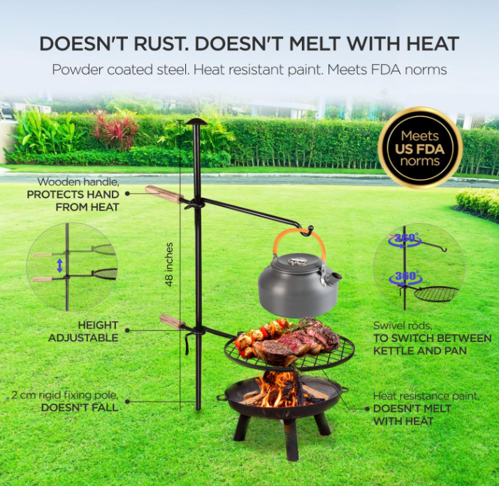 Campfire Grill Grate Fire Pit for Camping with Height Adjustable and ...