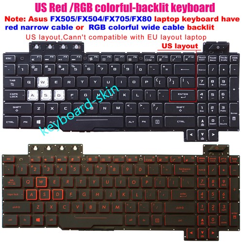 US Red/RGB Backlit Keyboard For ASUS FX505 FX504 FX504GD FX705 FX705GD ...