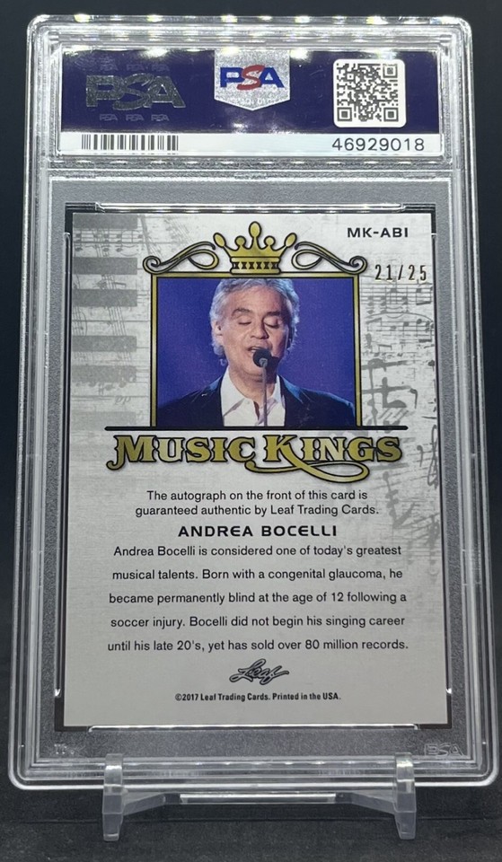 2017 Leaf Pop Century Music Kings Andrea Bocelli Autograph Silver 21/25 ...