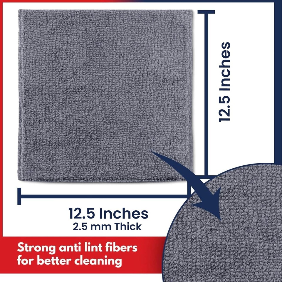Microfiber Cleaning Cloth Grey - 12 Pcs (12.5"x12.5") - High ...