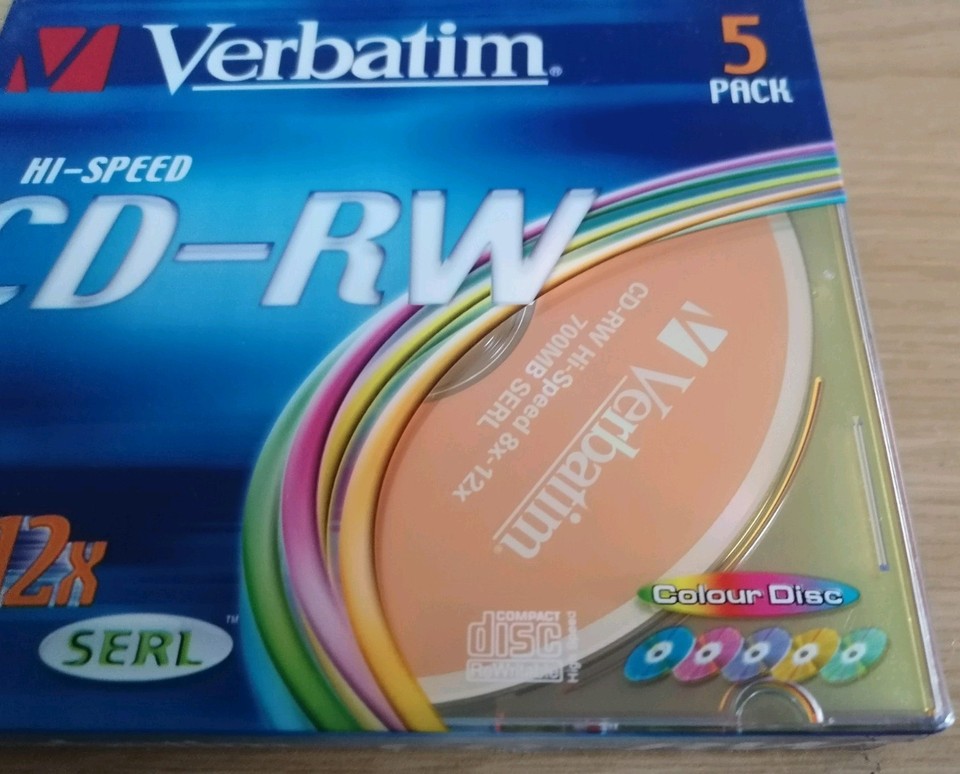 Verbatim 43167 Hi-Speed CD-RW Colour Disc 8x-12x 700MB - 5 Pack / New ...