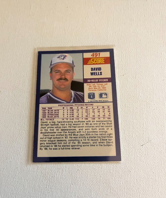 1990 Score - Blue Jays Cap Logo Points Right #491 David Wells | eBay