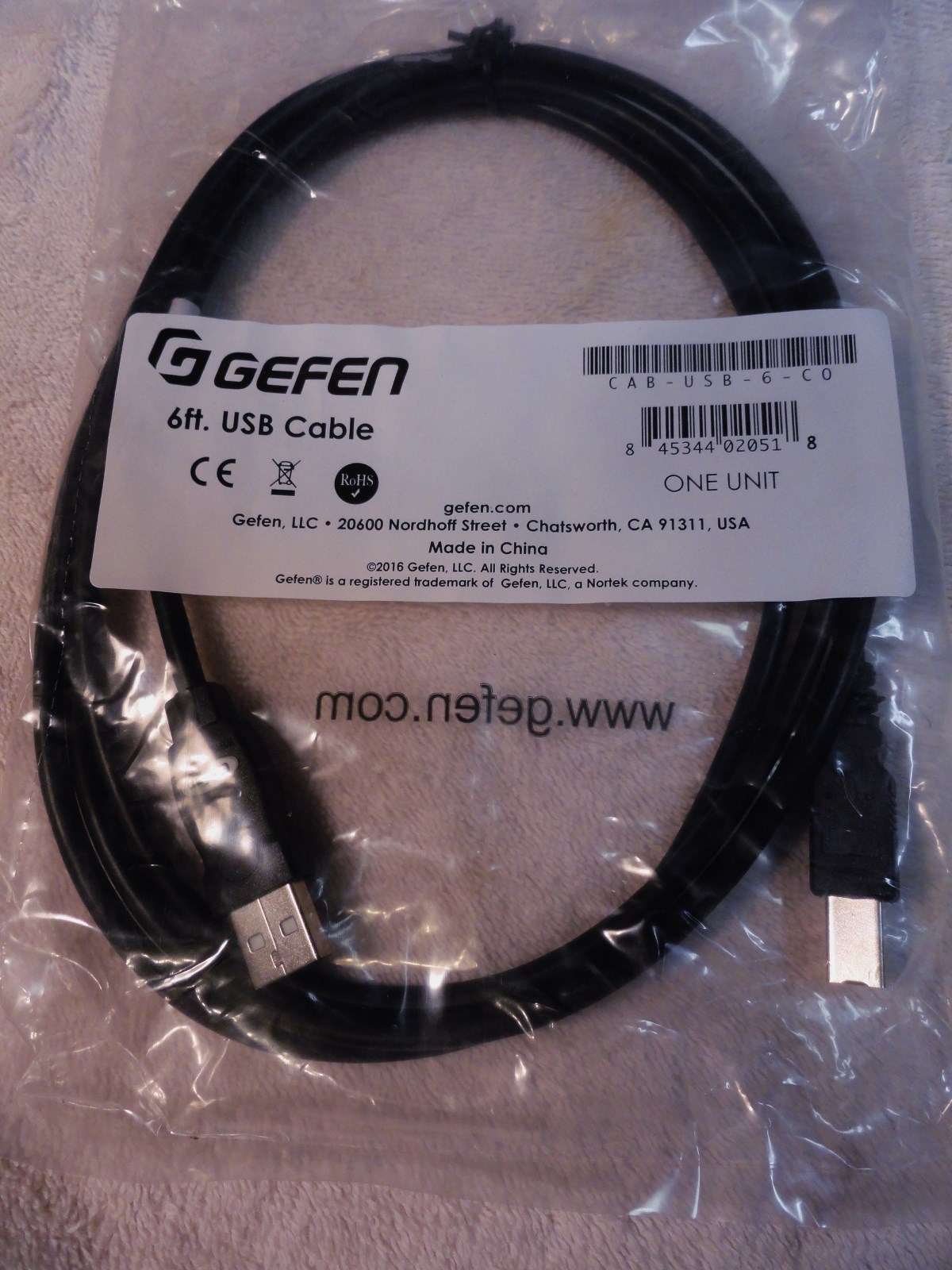 GEFEN 6ft USB High Speed Printer Cable # TID 60000467 USB-A to USB-B ...