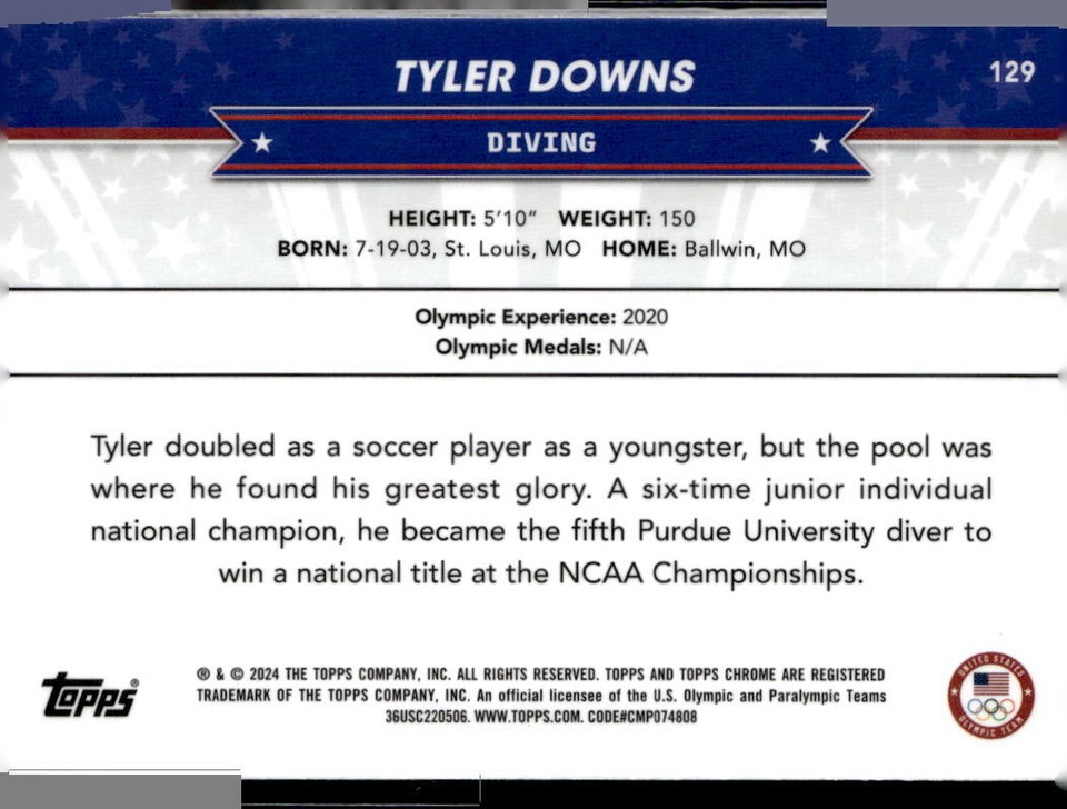 2024 Topps Chrome U.S. Olympics & Paralympic Hopefuls #129 Tyler Downs ...