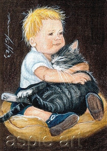 ACEO print limited edition child with tabby cat by Anna Hoff | eBay