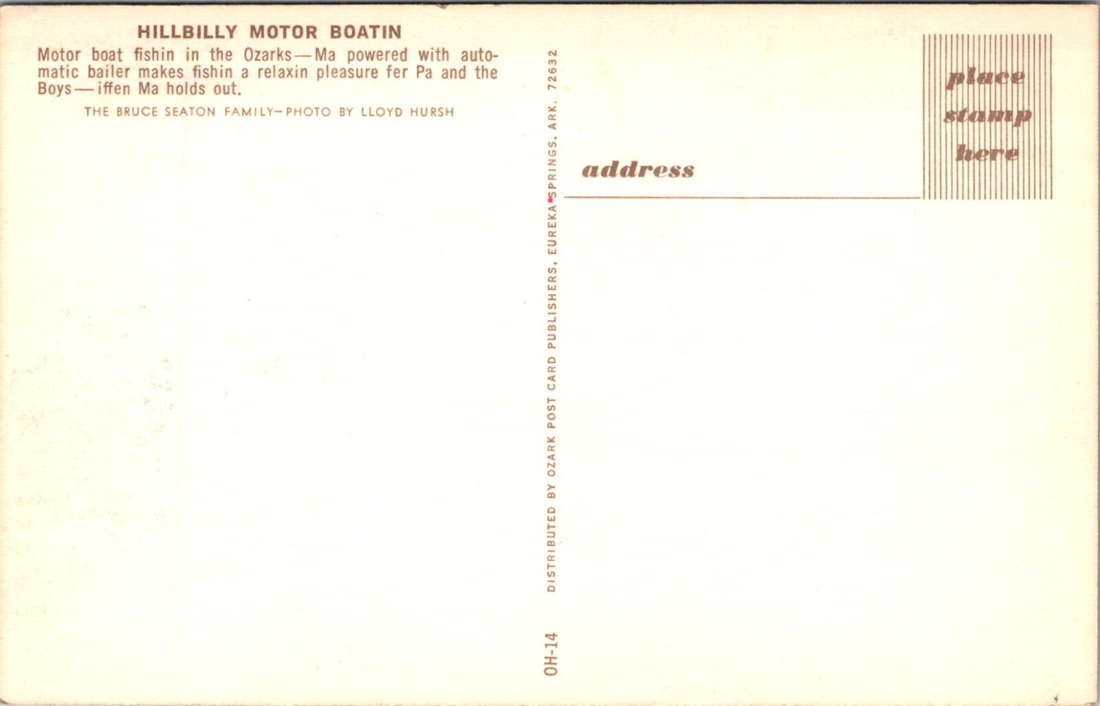 Hillbilly Motor Boating Ozarks Family Fishing Novelty Humor Postcard | eBay