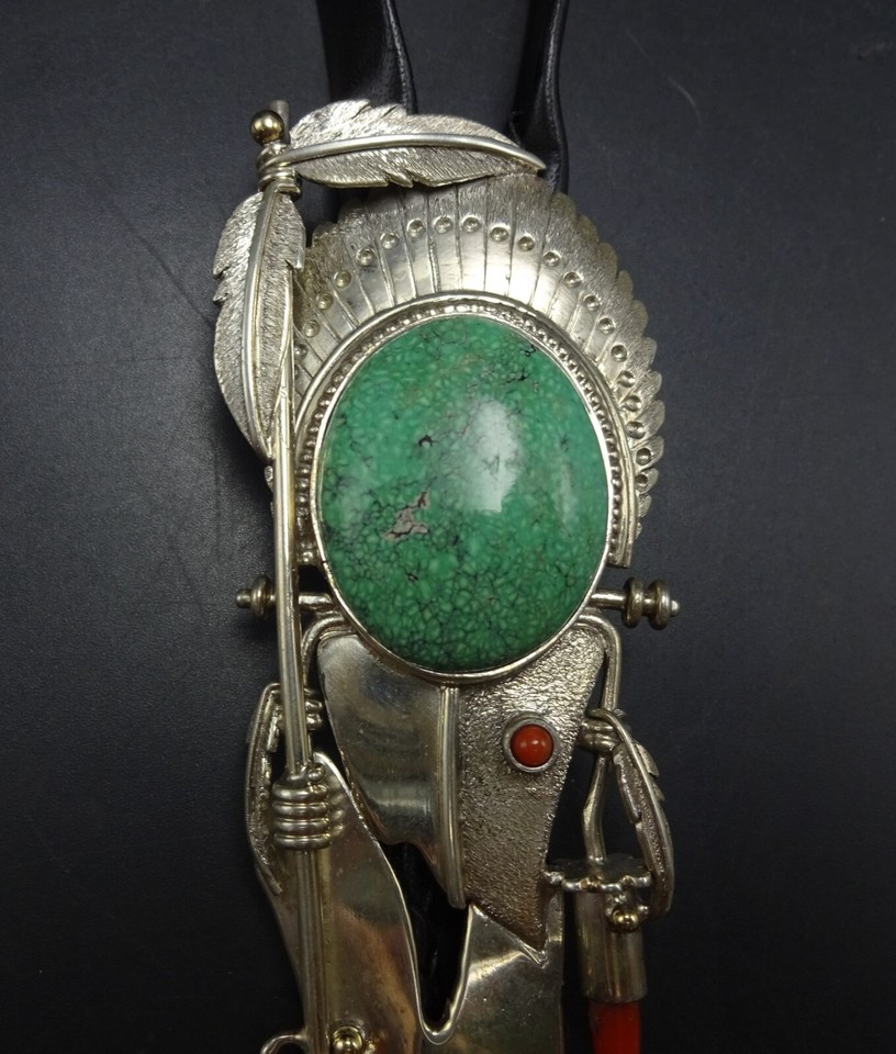 Spectacular RAY WINNER SterlingSilver 14K TURQUOISE CORAL Warrior Chief ...