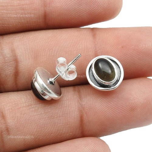 Oval Smoky Quartz Gemstone 925 Sterling Silver Handmade Bezel Stud Wife ...