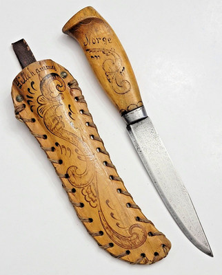 Handmade Folk Art Norway Fixed Blade Knife 1940s vintage w/ Wood sheath ...
