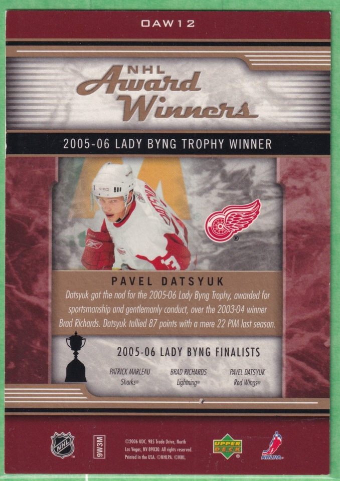 2006-07 Upper Deck Oversized Award Winners #OAW12 Pavel Datsyuk 2006 ...