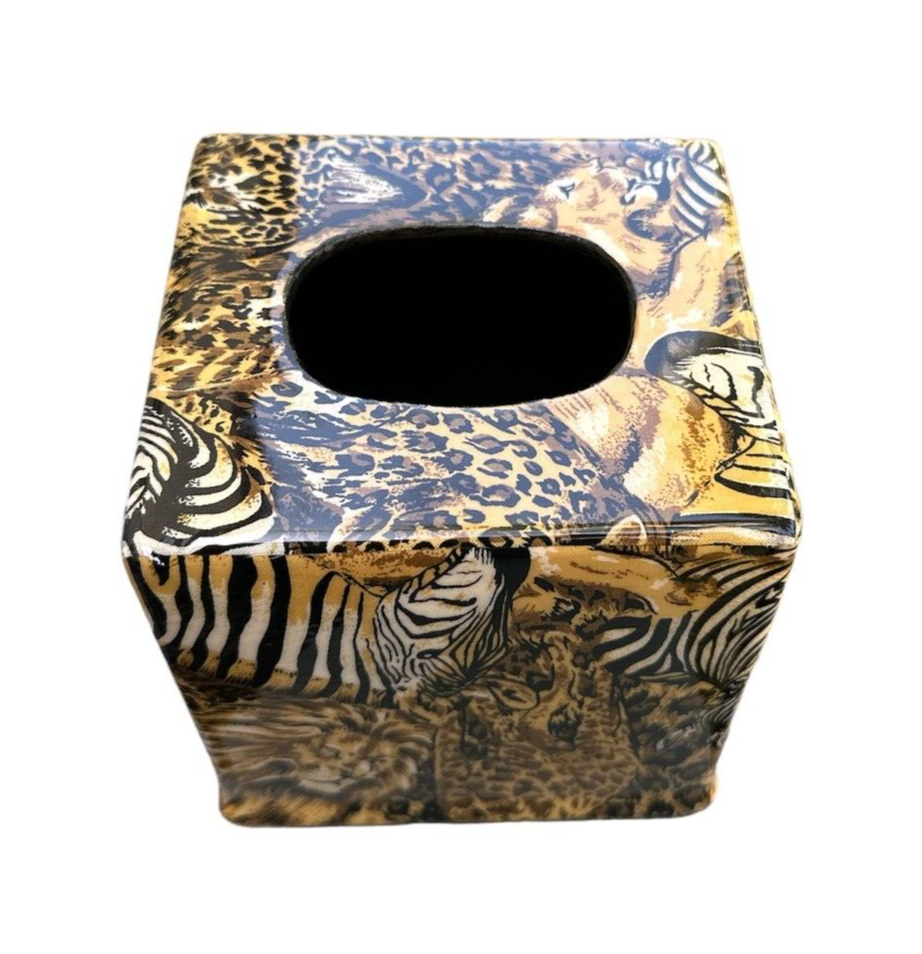 African Safari Tissue Box Cover Lions Leopard Giraffe Cheetah Design ...