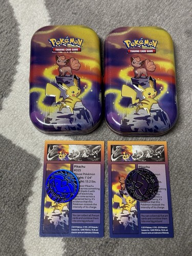 2 Pokémon Pikachu & Vulpix Kanto Power Mini Tins Empty w/ Art & Coin No ...