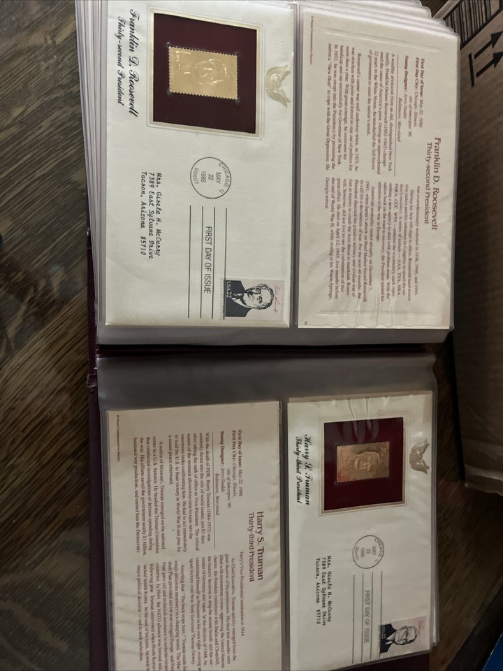 22 KT GOLD GOLDEN REPLICAS OF 1986 US PRESIDENTS STAMPS COMPLETE SET 36 ...