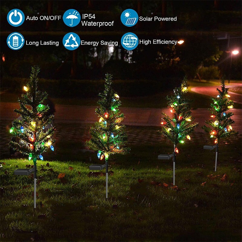 6 PACK 30” LED Christmas Tree Solar Light Stake Lamp Pathway Outdoor ...