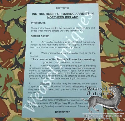 Op Banner British Army RUC Northern Ireland Aide Memoire Making Arrests ...