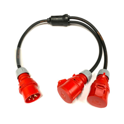 16Amp 415V 5 Pin 3 Phase IP44 Soft 2 Way Y Splitter Adaptor H07RN-F Red ...