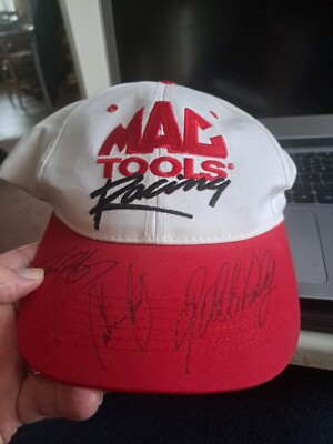 Vintage Red White Mac Tools Racing Trucker Hat 3 Autographs Signed ...