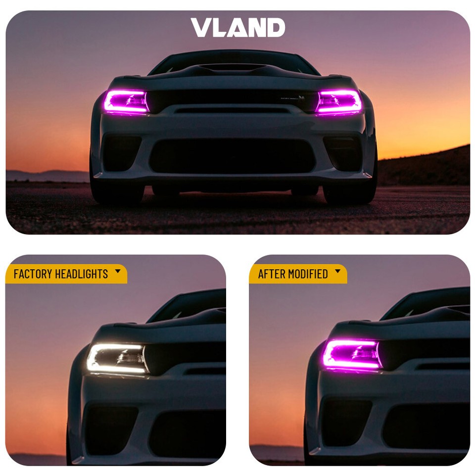 For 2015-2021 Dodge Charger LED Projector Headlights RGB Color Change ...