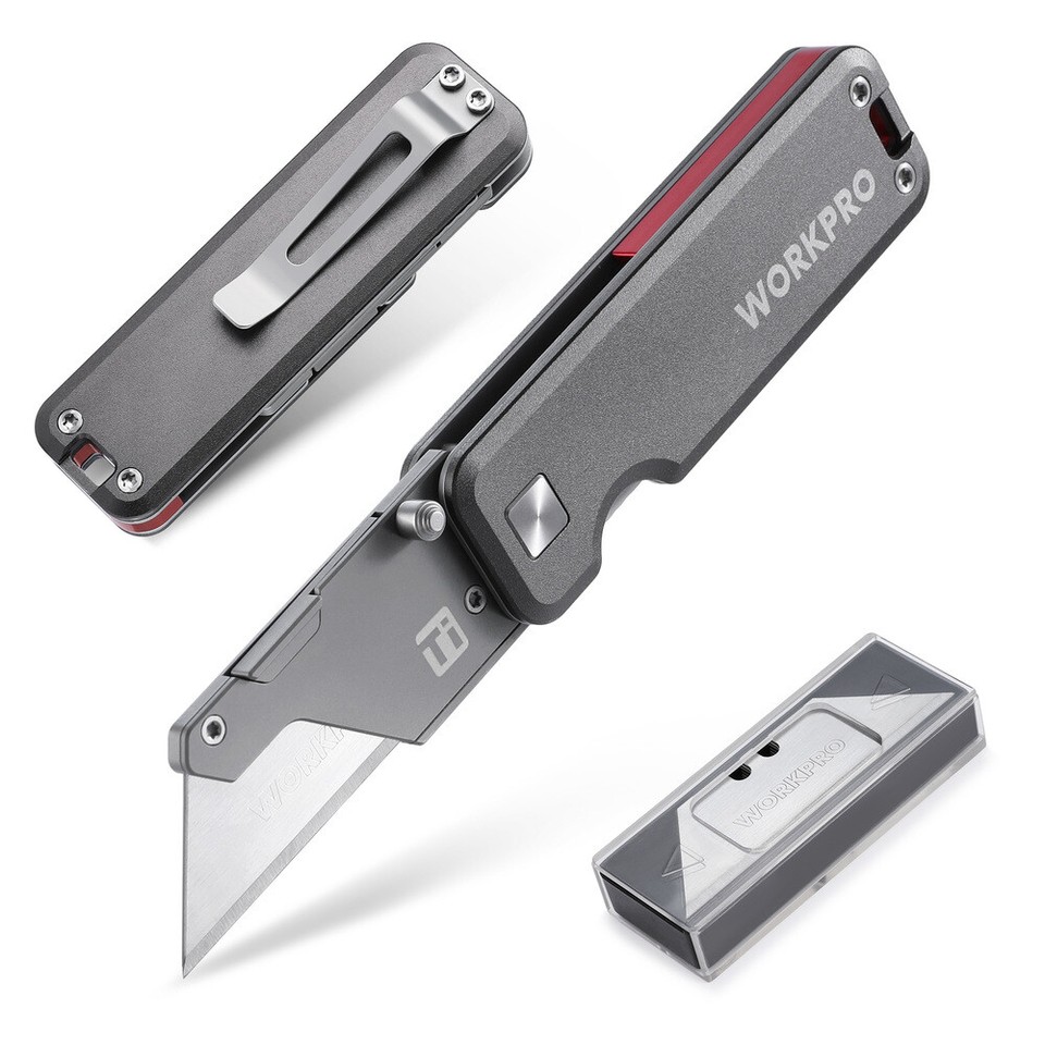WORKPRO Titanium Folding Utility Knife CNC Unibody Box Cutter Quick ...