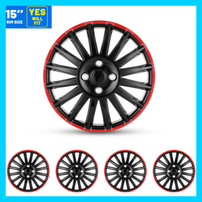 15'' Hubcaps 4*Wheel Covers Black Red Universal 15'' Wheel Rim Covers ...