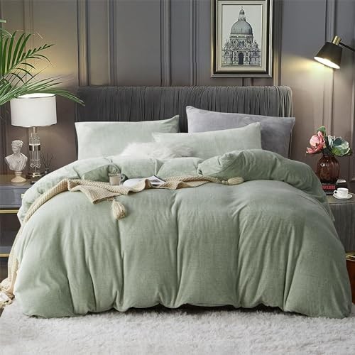 Fluffy Velvet Duvet Cover Set Sage Green Size Fall Winter Queen Light ...