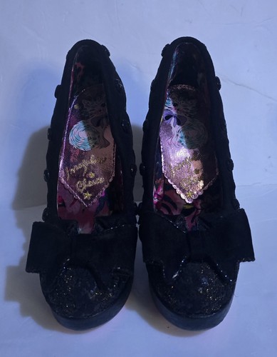Irregular Choice Quennie Black Gold Sparlkes High Heels Winking Cat ...