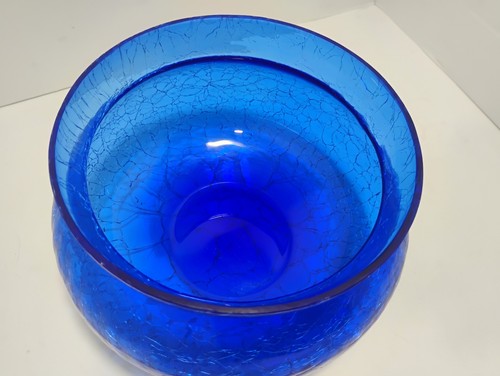 Vintage Blenko/Pilgrim Cobalt Blue Crackle Glass Centerpiece Bowl 7" 60 ...