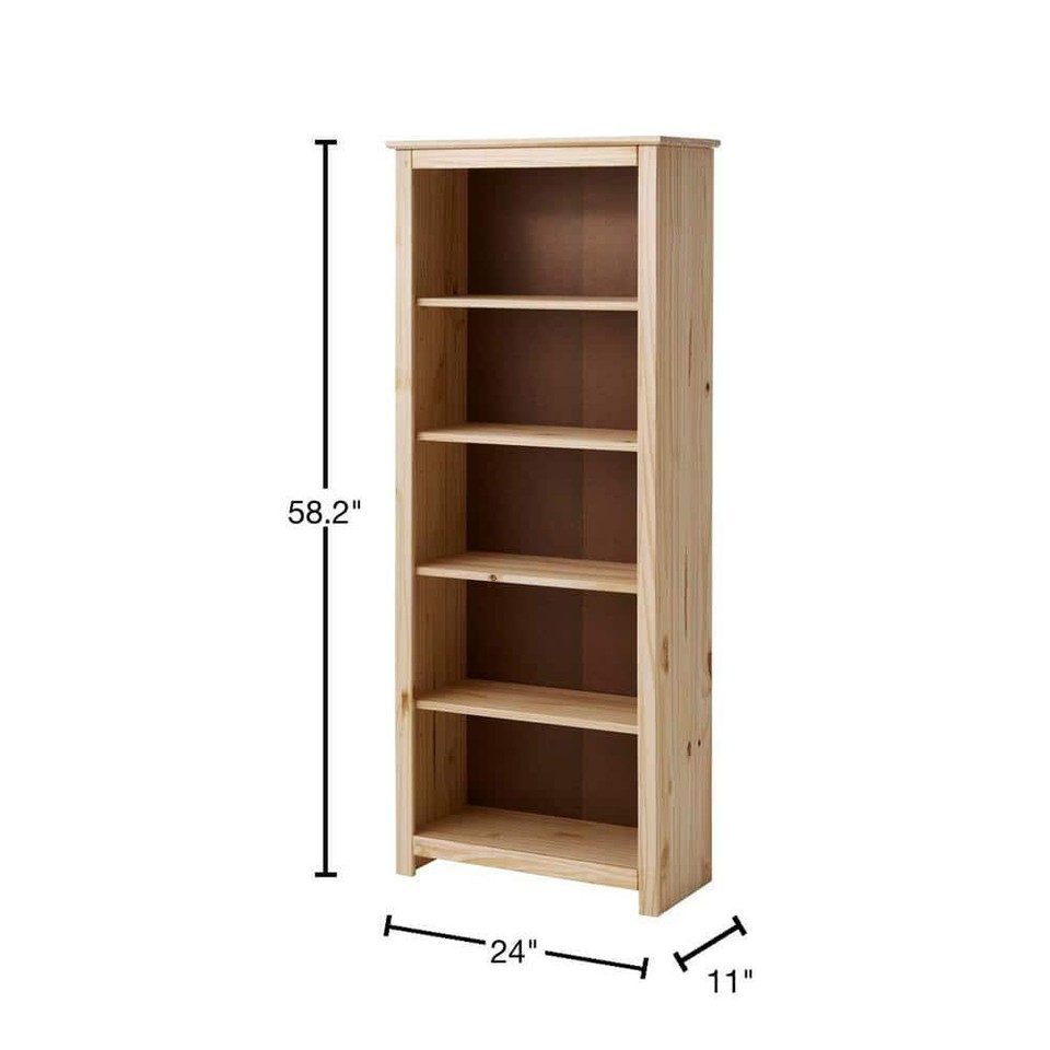 StyleWell Bookcase 58"H 4-Shelf Standard Natural Pine Wood Bookshelf ...