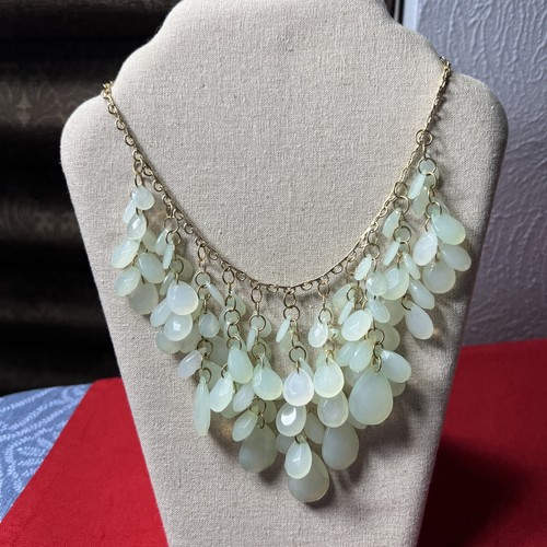 Green/yellow Linear Drop Bib Necklace. 11 Dangling Clusters On Unique ...