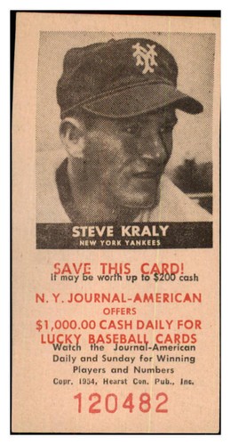 1954 NEW YORK JOURNAL AMERICAN STEVE KRALY YANKEES NR-MT 479549 ...