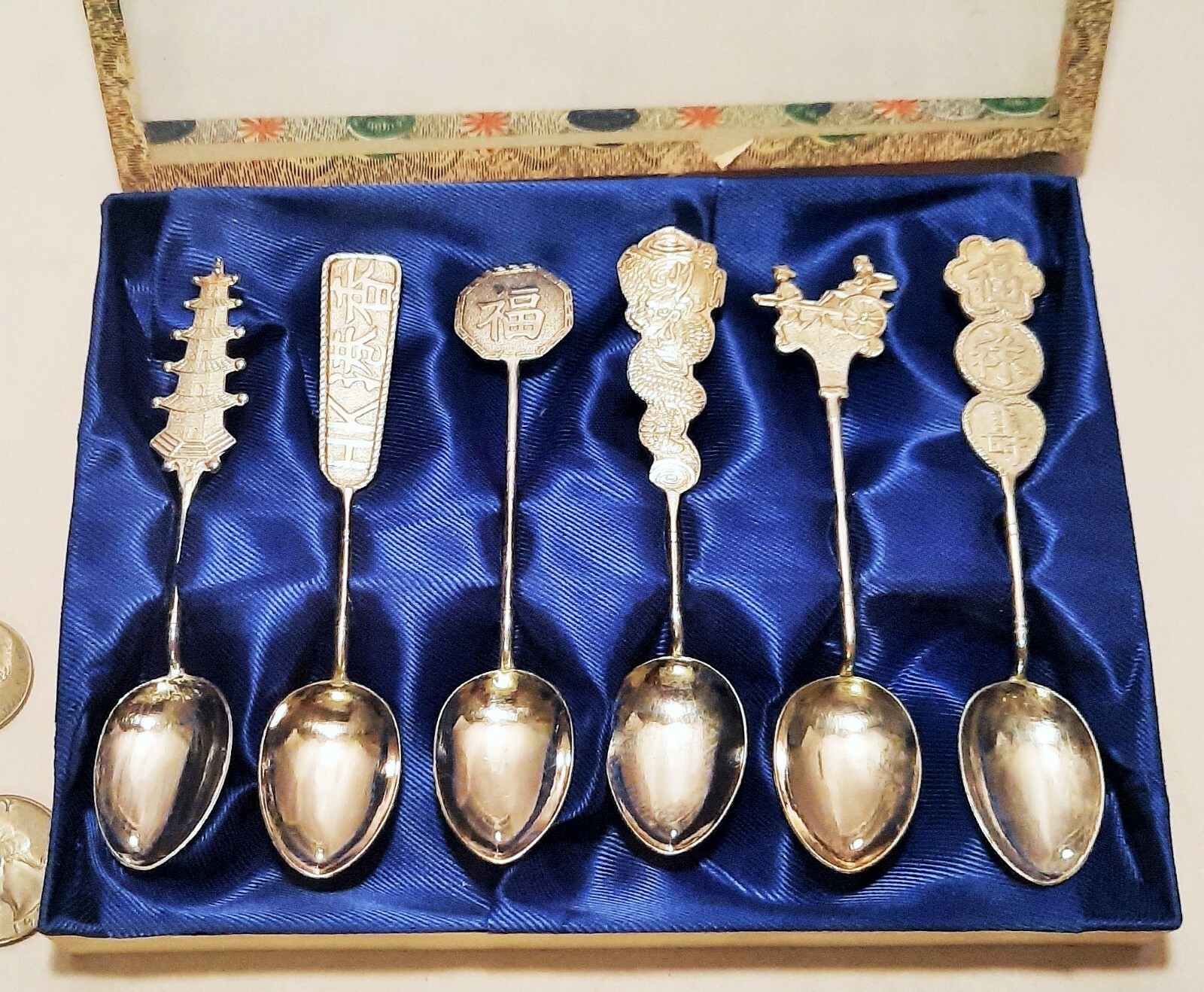 1950 CHINA vtg chinese sterling silver teaspoon hong kong dragon coin ...