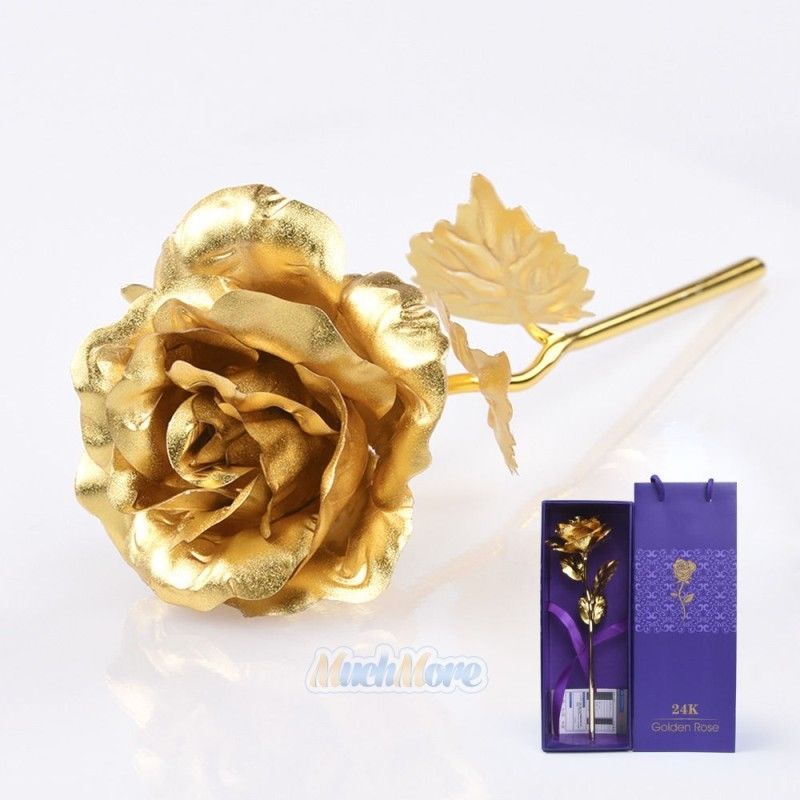 24K Gold Plated Rose Flower Christmas Gift Birthday Romantic Golden ...