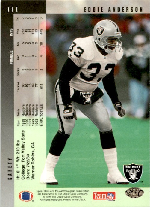 1994 Upper Deck Eddie Anderson #111 Los Angeles Raiders | eBay