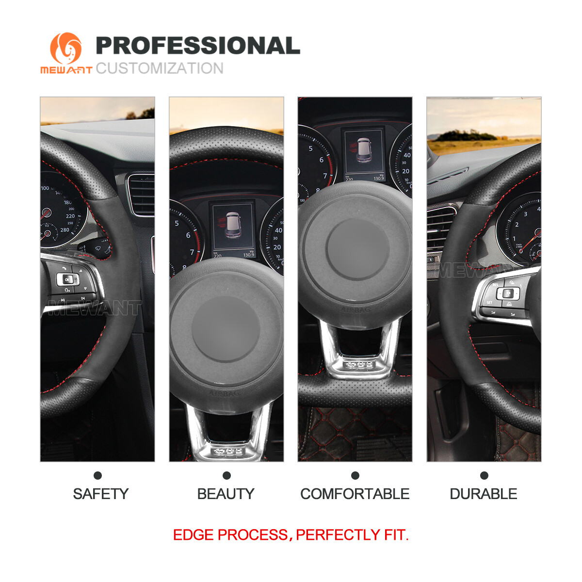 Leather Suede Car Steering Wheel Cover for Volkswagen VW Golf GTI 7 ...