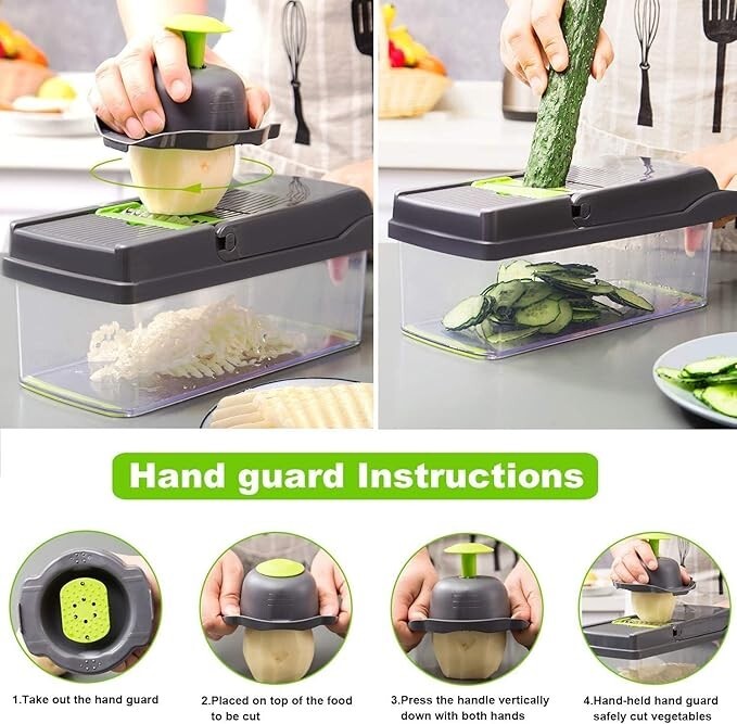 Veggie slicer 16 pieces (Gray, 1) 16 pieces hand operated vegetable ...