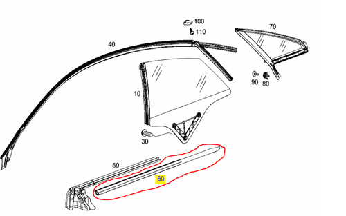 MERCEDES OUTSIDE SEALING RAIL LEFT 238-670-59-00 2386705900 238 670 59 ...