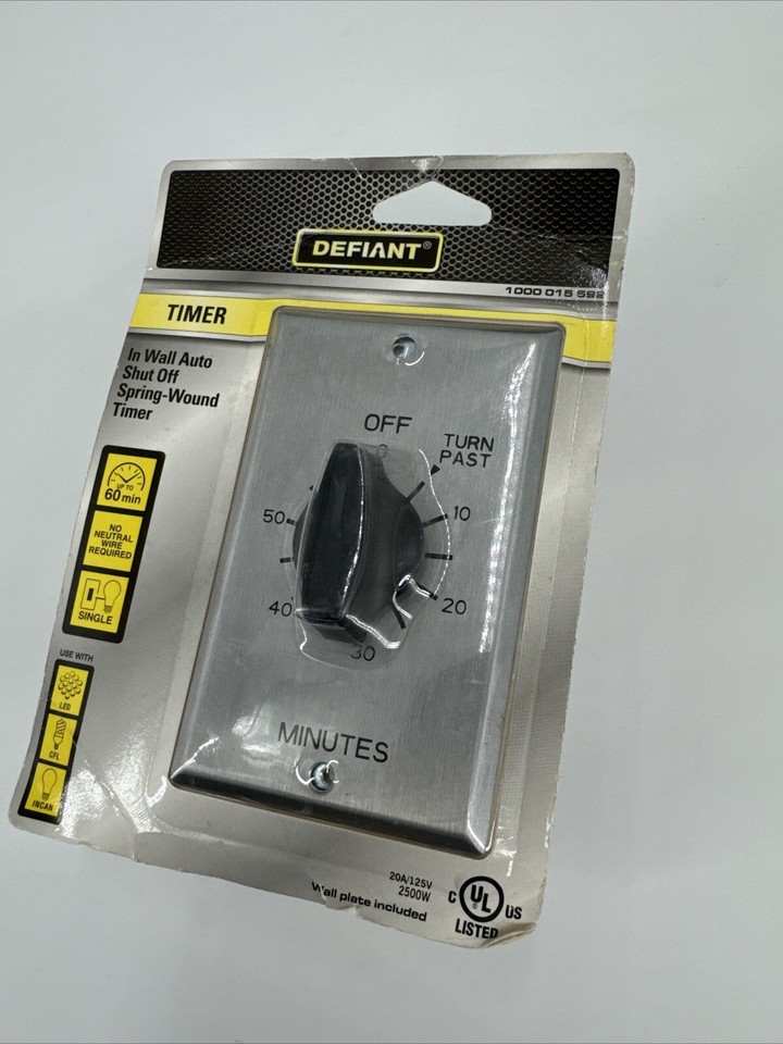 Defiant 20 Amp Heavy Duty 60 Minute Timer Switch Stainless Steel Plate ...