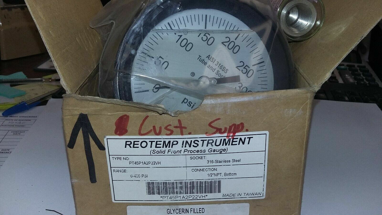 Reotemp Instrument PT451A2P22VH Solid Front Process Gauge 0-400 PSI 1/2 ...
