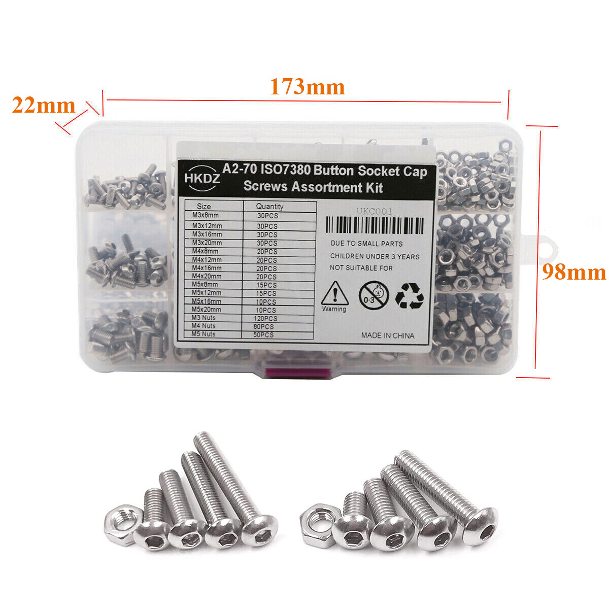 500pcs M3-M5 Stainless Steel Hex Bolts Allen Key Socket Domed Bolts And ...