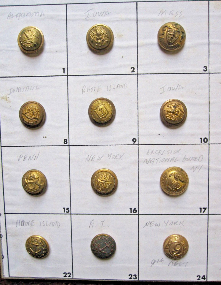 IW era - 28 MILITARY BUTTONS - Cuff Buttons for States & some Regiments ...