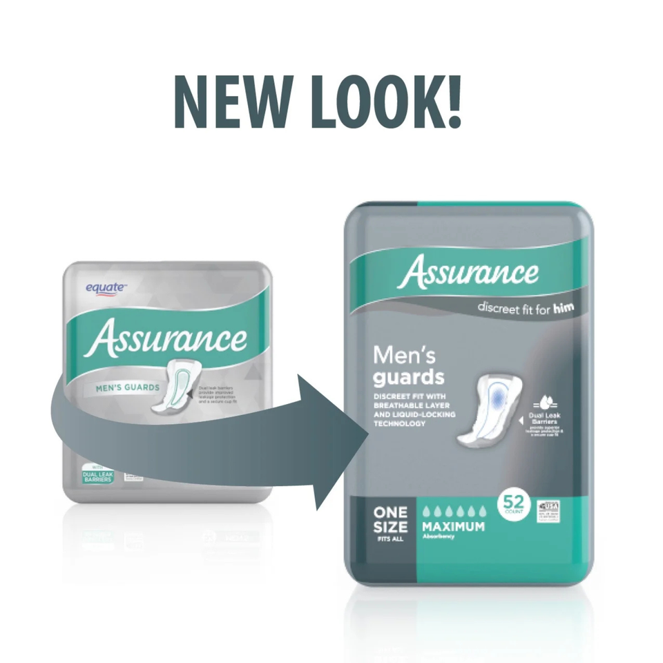 Assurance Men's Guards, Maximum Absorbency, One Size Fits All, 52 Count ...