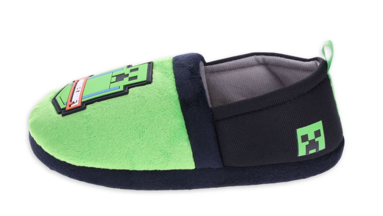 Boys Minecraft Creeper License Slippers Easy On/Off Slip-On Style Size ...