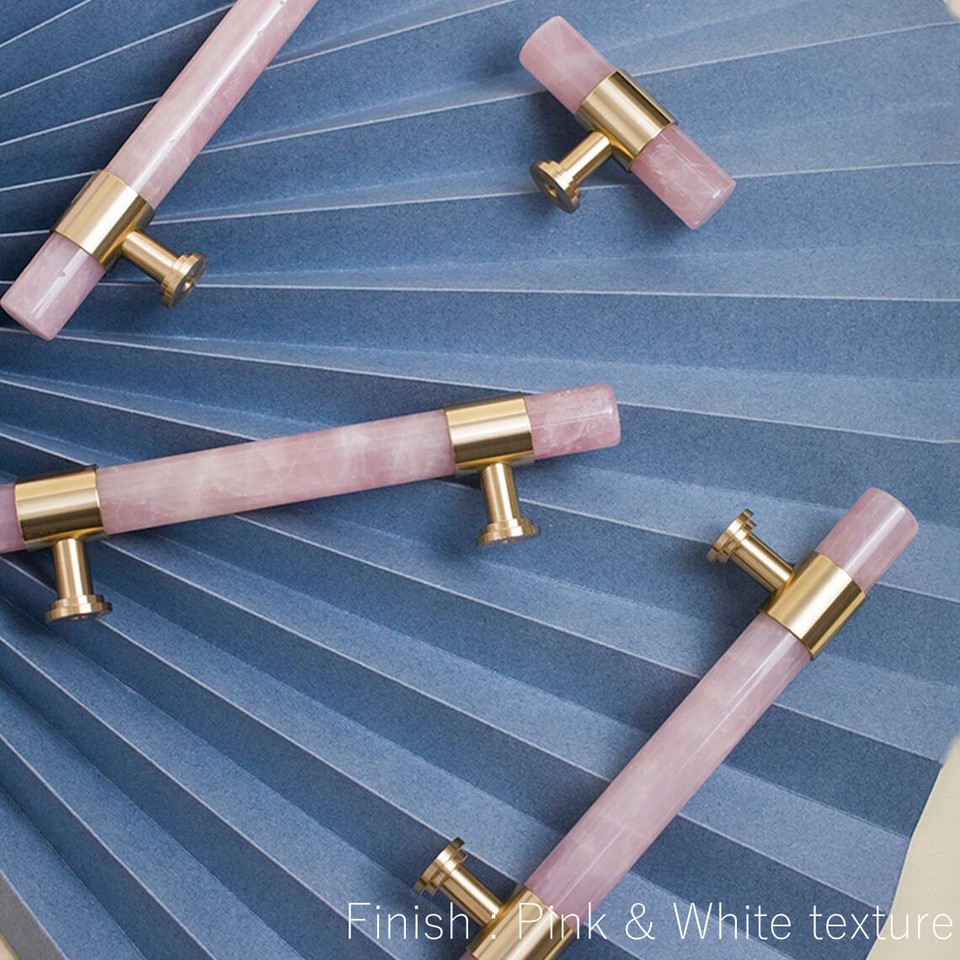 3.78" 5" Pink crystal stone Drawer Pulls natural marble Cabinet Handle ...