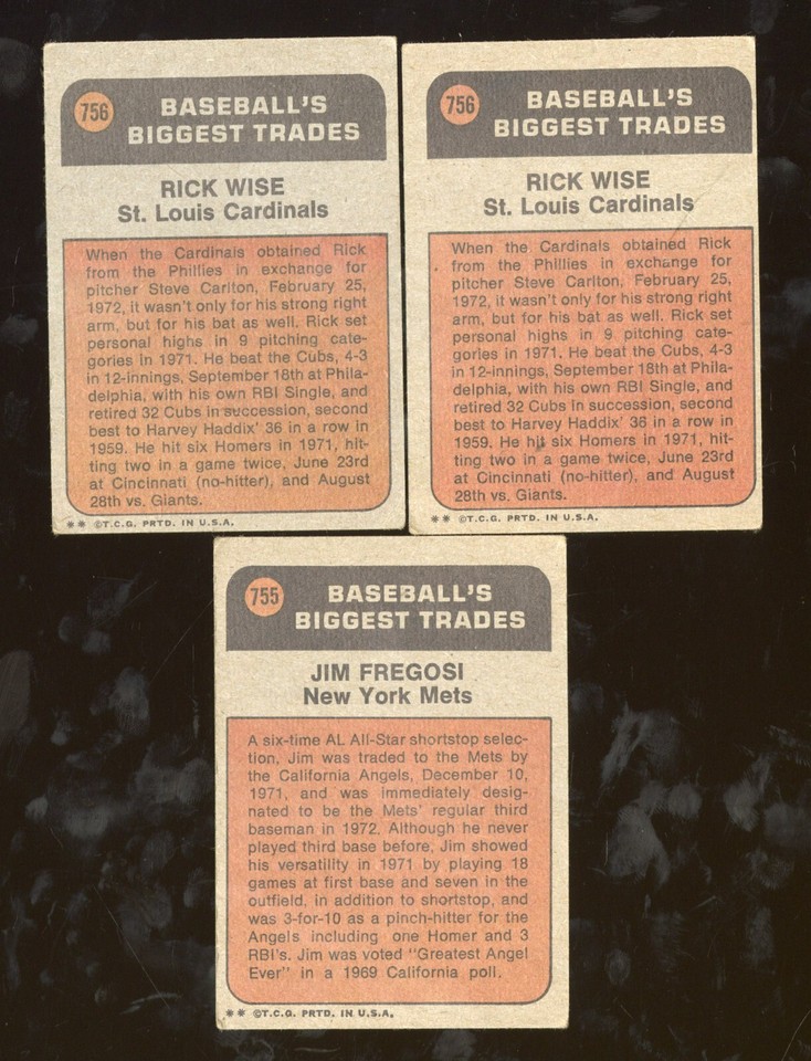 1972 Topps Baseball Traded 3 Card Lot High Number Wise/Gregosi | eBay