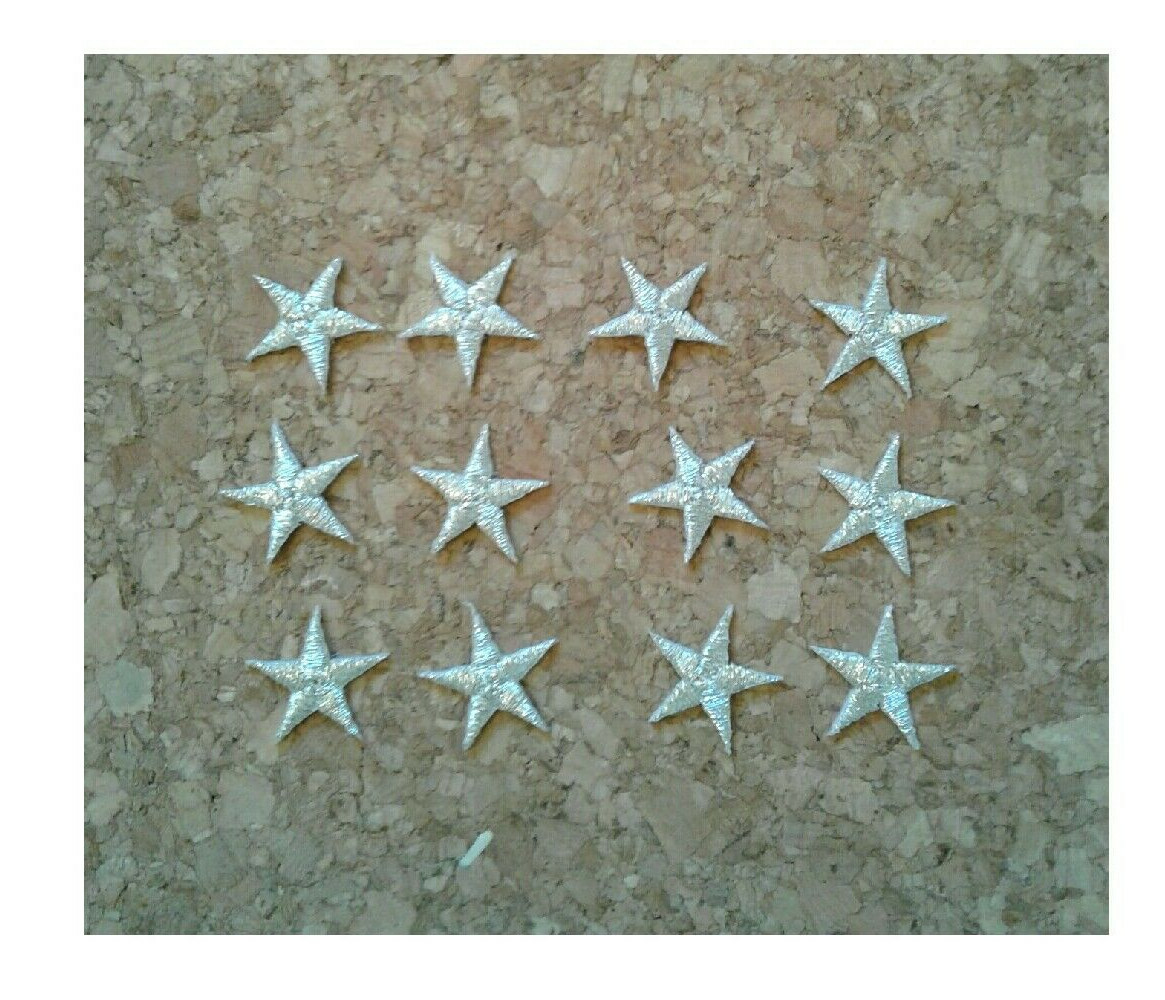 (ONE DOZEN-12 ) Stars - Embroidered Silver Metallic - Iron On Patches ...