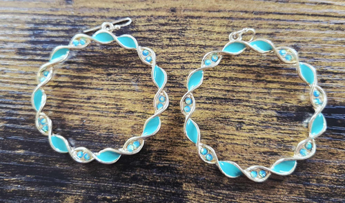 Vintage 1980s Large Blue Rhinestone Pretzel Hoop Earrings Bold ...