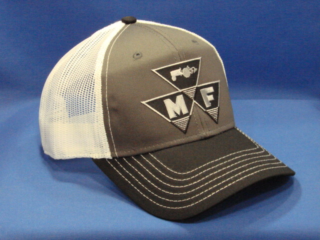 Massey Ferguson Tractor Hat - Black/Charcoal/White Twill & Mesh Tri ...