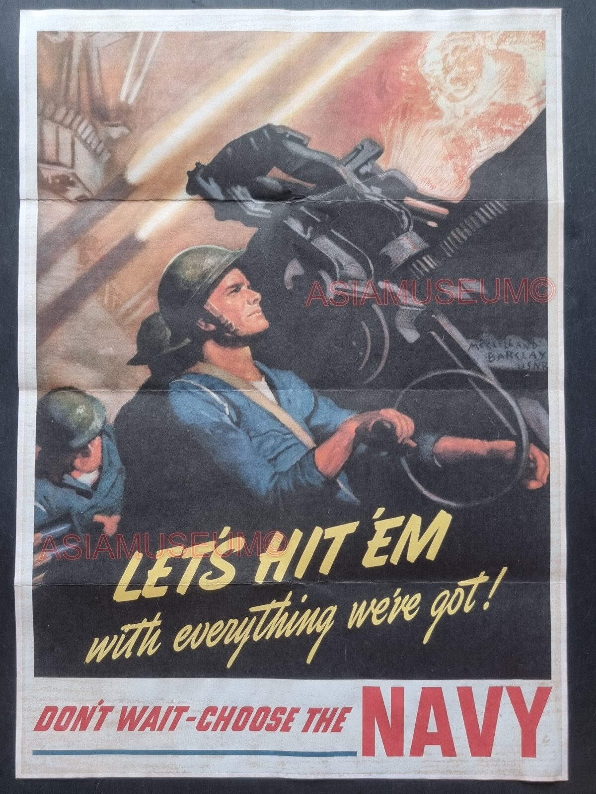 1943 WW2 USA AMERICA LET'S HIT THEM NAVY RECRUIT WARSHIP GUNS ...