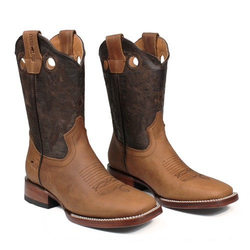 Men's Brown Genuine Leather Western Cowboy Boots Rodeo Square Toe Botas ...